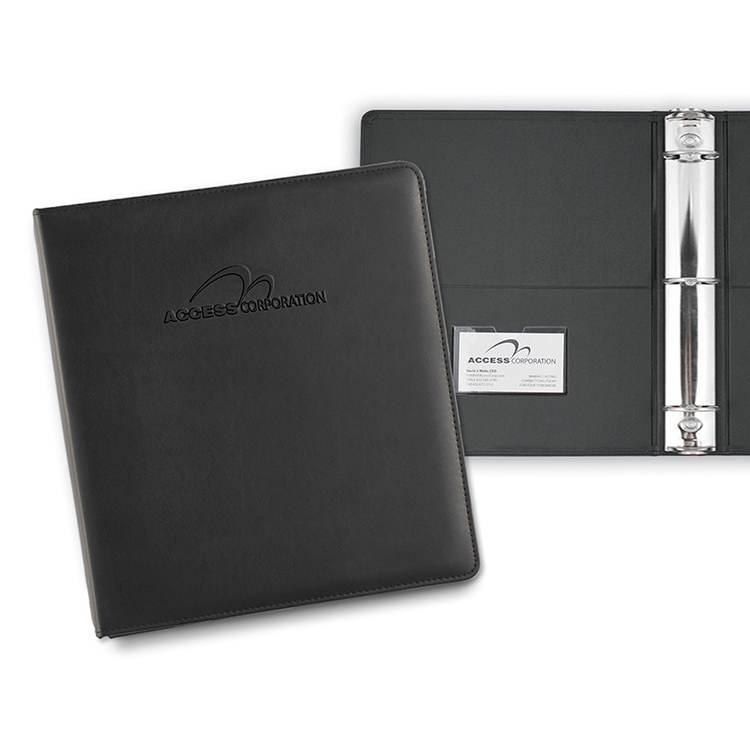 Black Leatherette 3-Ring Binder with Pockets - 1 1/2"