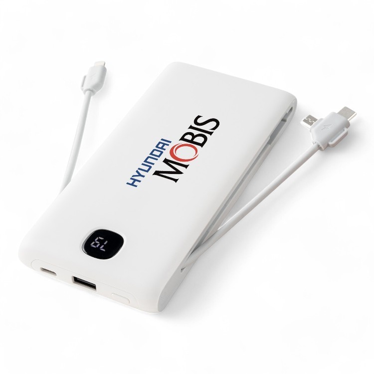 Zenith Power Bank with Built-in Cables and Retractable AC Wall Plug - 10,000 mAh