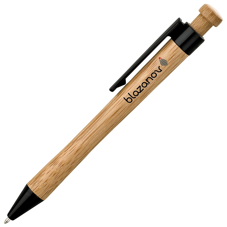 Bamboo Barrel & Color Accent Ballpoint Pen